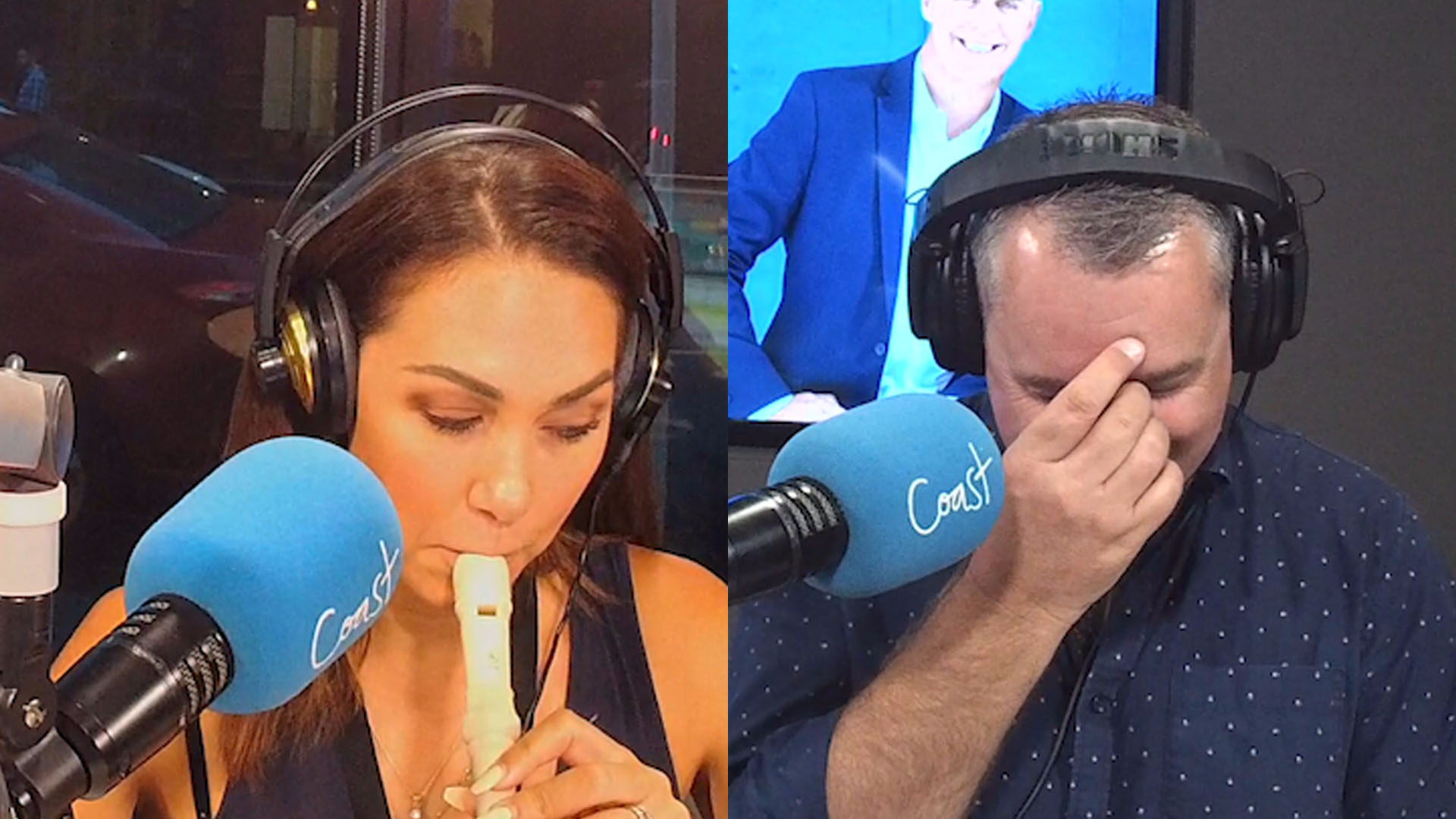 Renee Wright hilariously attempts to play a recorder for the first time ...