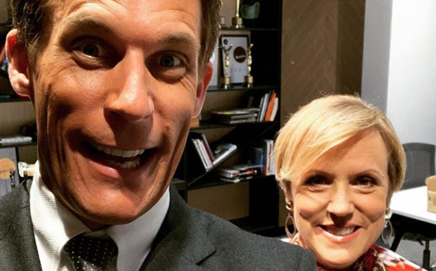 Hilary Barry accidentally hacks Jeremy Wells' hair on Seven Sharp