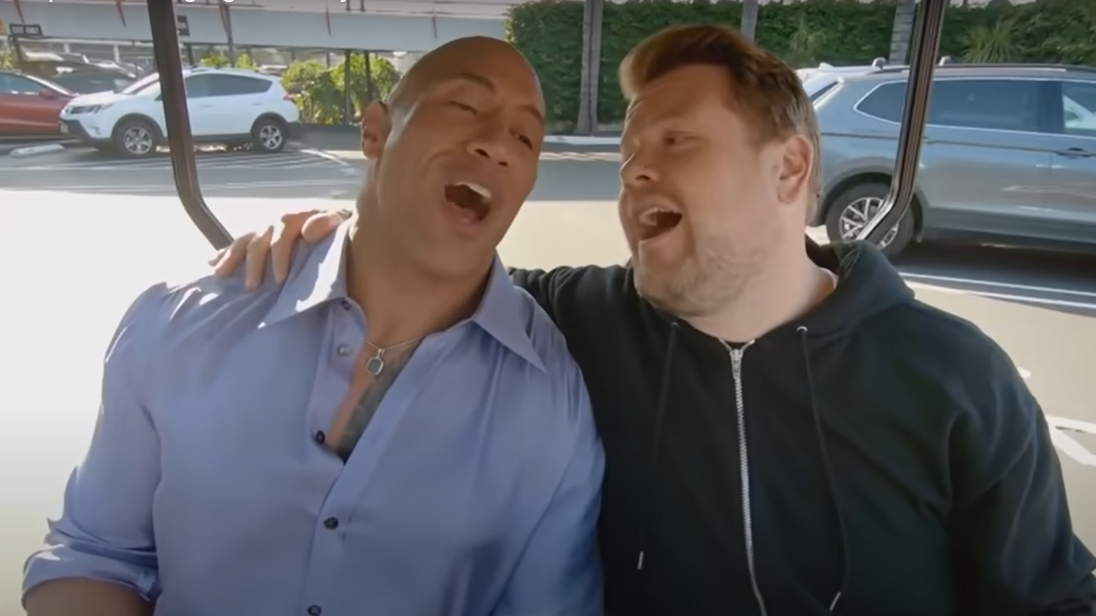 Dwayne 'The Rock' Johnson sings the Bee Gees for golf cart karaoke with ...